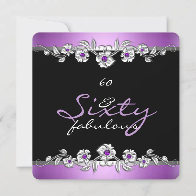 60 & Fabulous 60th Birthday Party Silver Lilac 2a Invitation | Zazzle
