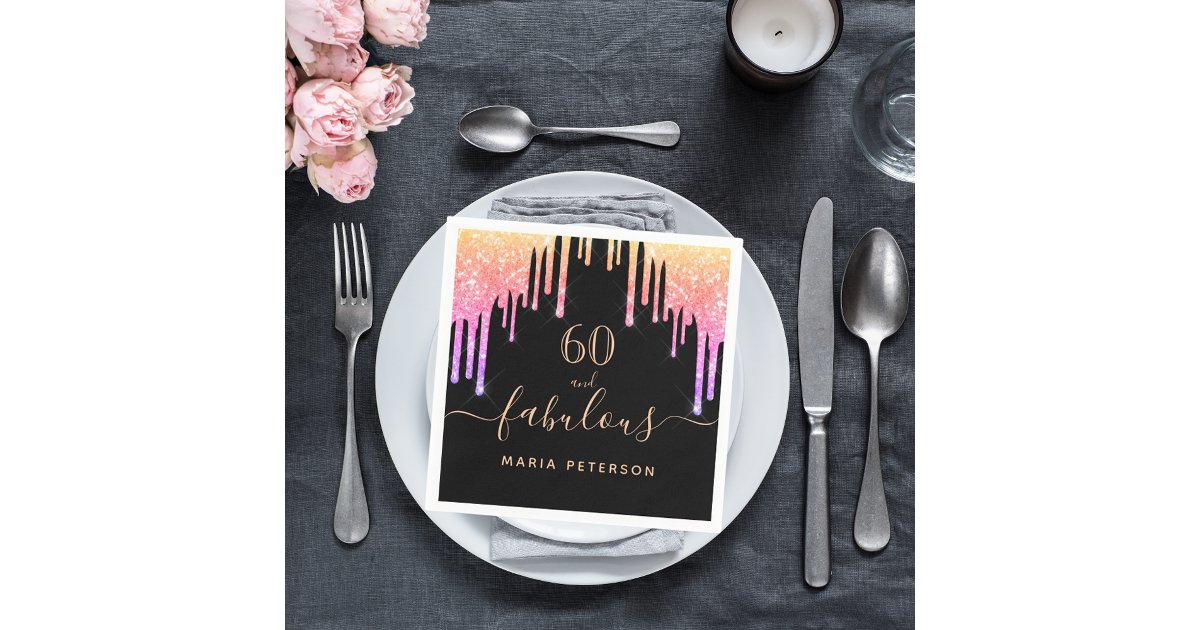 60 fabulous birthday black rainbow glitter sparkle napkins | Zazzle