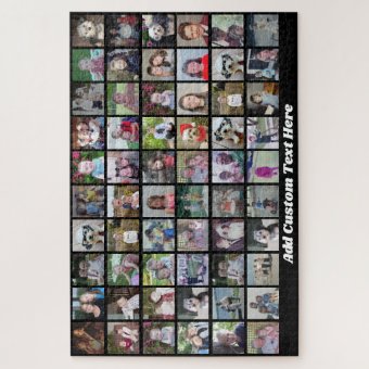 60 Photo Collage Grid - Script Text - black Jigsaw Puzzle | Zazzle