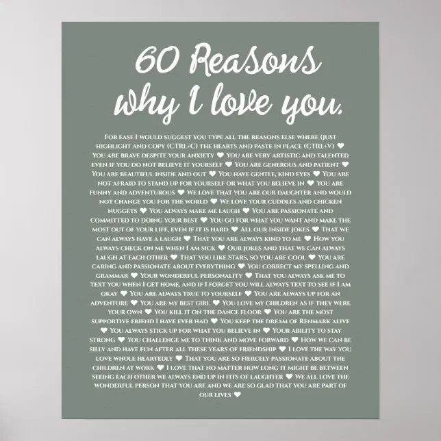 60 reasons why i love you 80th 60th birthday 40th poster | Zazzle