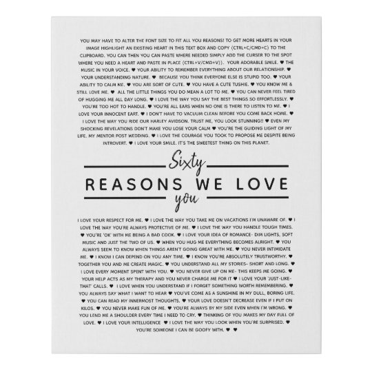 60 reasons why we love you birthday gift for him faux canvas print ...