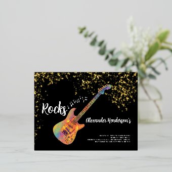 60 Rocks 60th Birthday Party Black Gold Foil Invitation Postcard | Zazzle