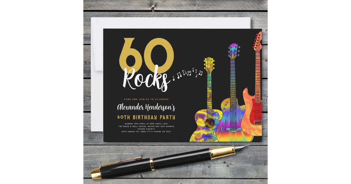 60 Rocks Guitar 60th birthday party Invitation | Zazzle