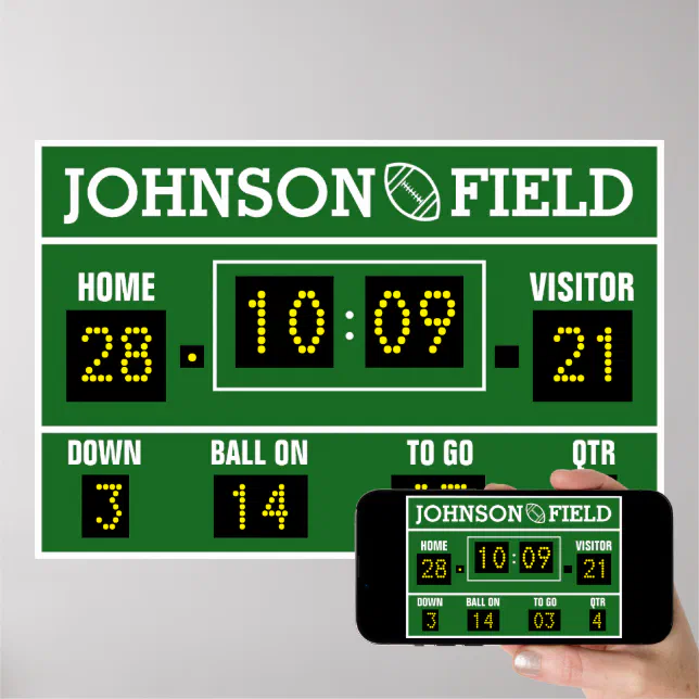 60" x 40" Personalized Football Scoreboard Poster | Zazzle