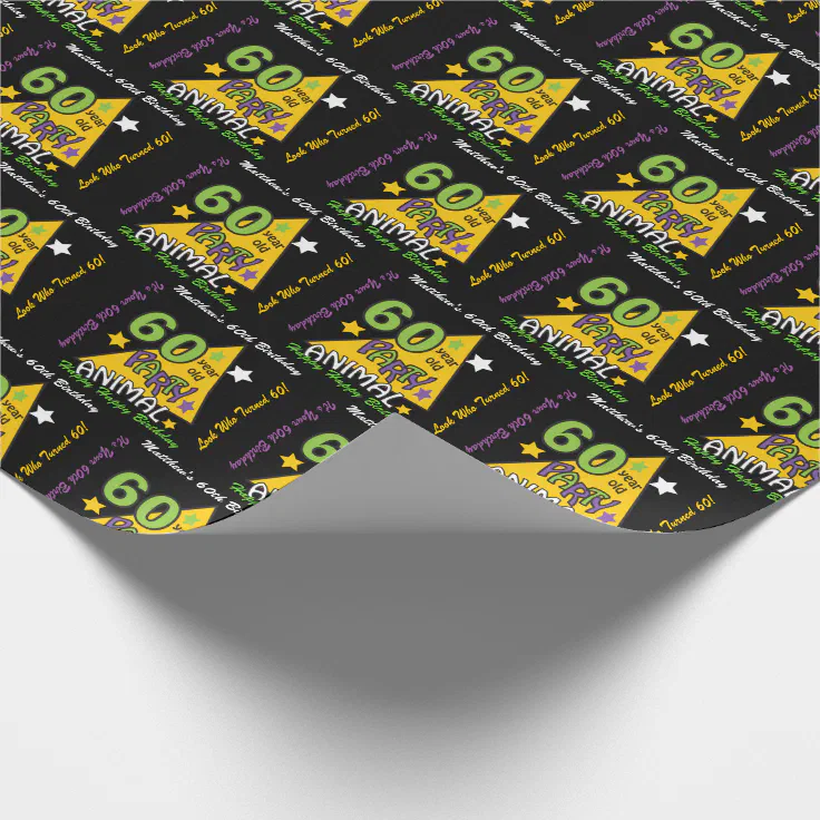 60 Year Old Party Animal - 60th Birthday Wrapping Paper | Zazzle