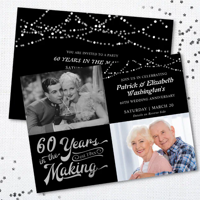 60 YEARS IN THE MAKING Then & Now Anniversary Invitation | Zazzle