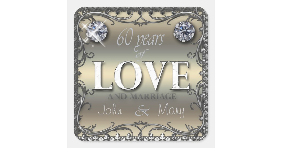 60 Years of Love Square Sticker | Zazzle