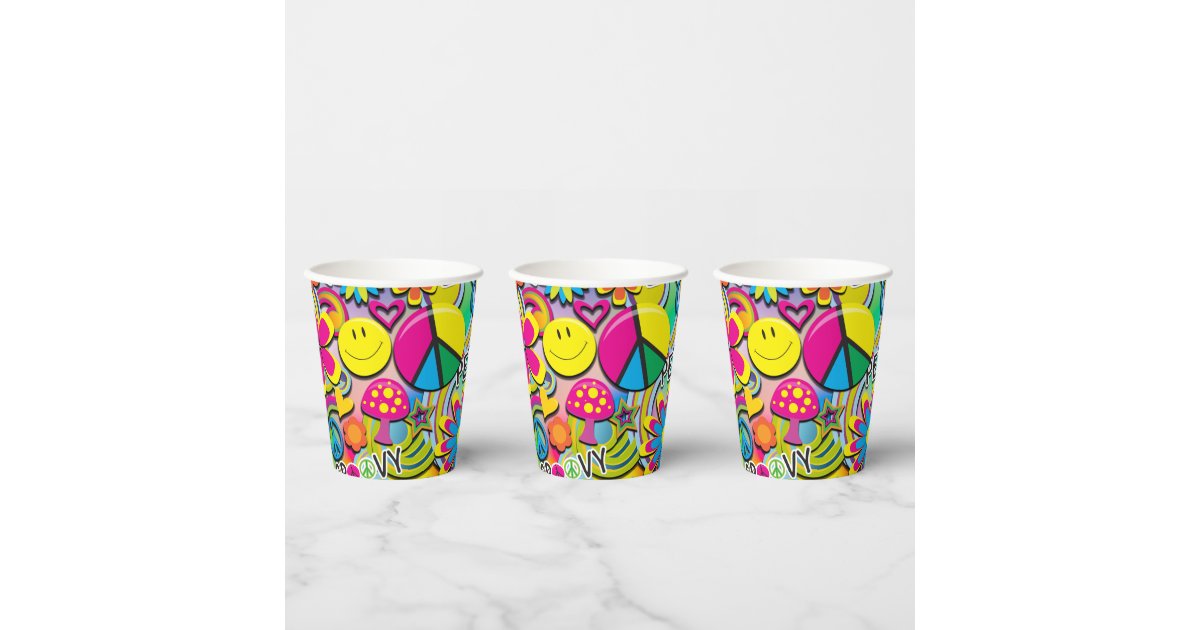 60's Sixties Colorful Flower Power Birthday Party Paper Cups | Zazzle