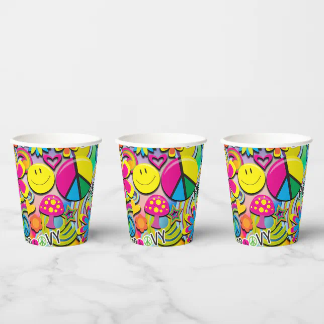 60's Sixties Colorful Flower Power Birthday Party Paper Cups | Zazzle