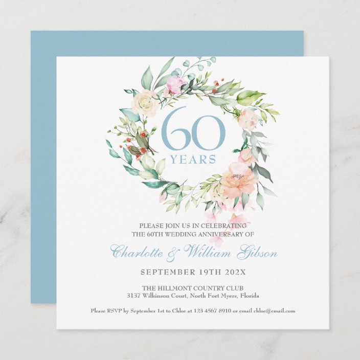 60th / 75th Diamond Anniversary Roses Garland Invitation | Zazzle.com