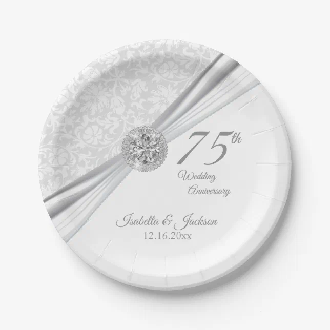 60th / 75th Diamond Wedding Anniversary on White Paper Plates | Zazzle