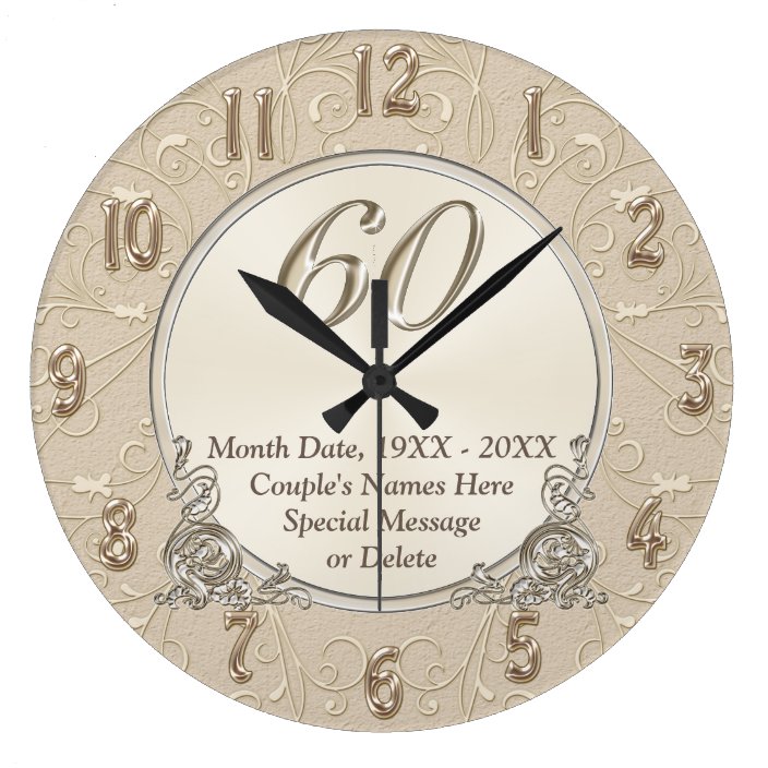 60th Anniversary Clock with YOUR TEXT or Delete it | Zazzle.com