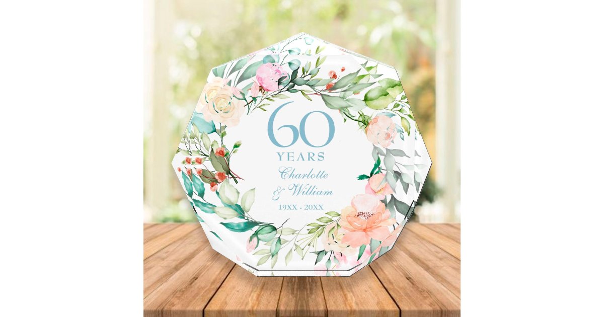 60th Anniversary Country Roses Floral Photo Block | Zazzle
