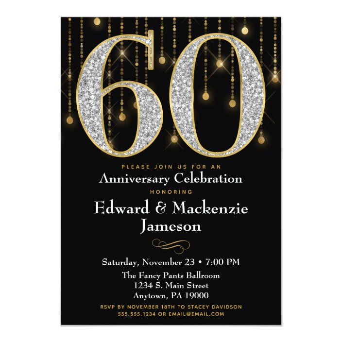 60th Anniversary Invitation Black Gold Diamonds | Zazzle.com