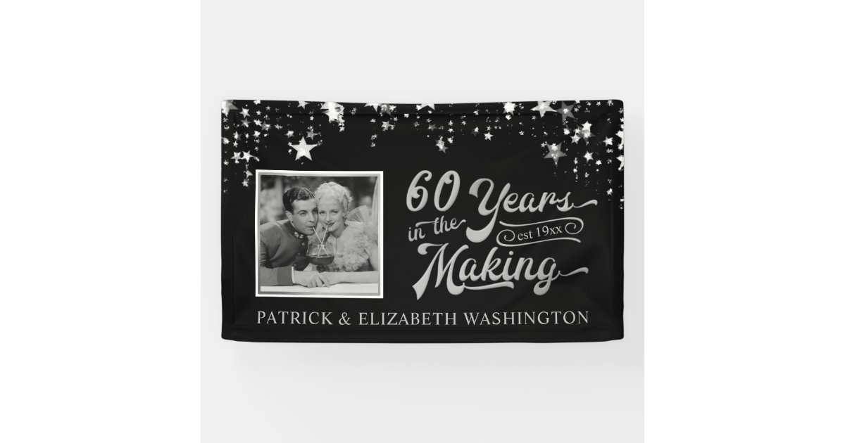 60th Anniversary Photo Black and Silver Stars Banner | Zazzle