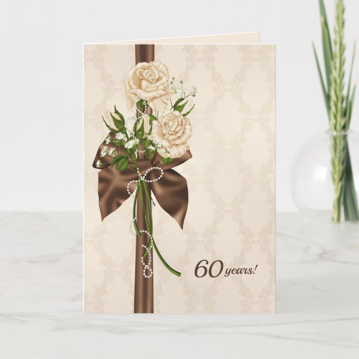 60th anniversary roses on damask card | Zazzle