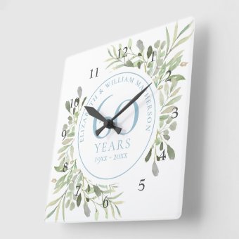 60th Anniversary Watercolour Floral Square Wall Clock | Zazzle