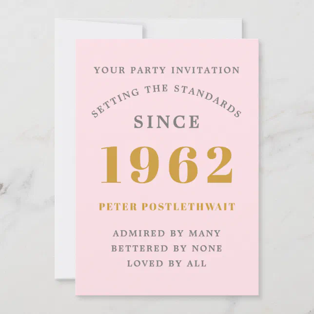 60th Birthday 1962 Pink Gold Elegant Chic Invitation | Zazzle