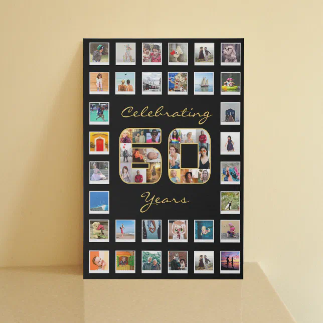 60th Birthday 60 Photo Collage Faux Canvas Print | Zazzle