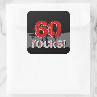 60th Birthday - 60 Rocks! Grunge Red and Black Square Sticker | Zazzle