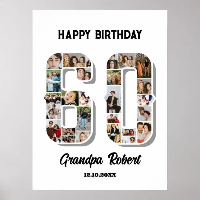 60th Birthday Anniversary Number 60 Photo Collage Poster | Zazzle