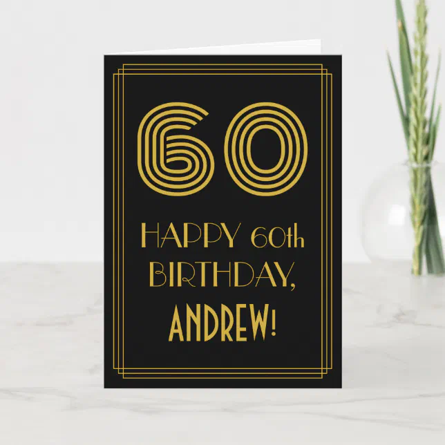 60th Birthday: Art Deco Inspired Look "60" & Name Card | Zazzle
