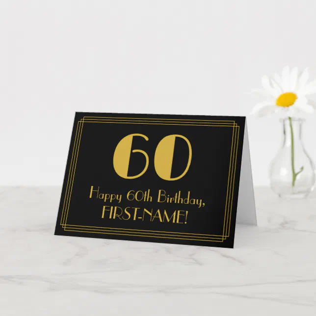 60th Birthday: Art Deco Inspired Look "60" + Name Card | Zazzle