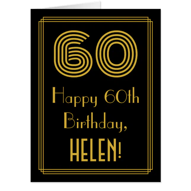 60th Birthday: Art Deco Inspired Look “60” + Name Card | Zazzle