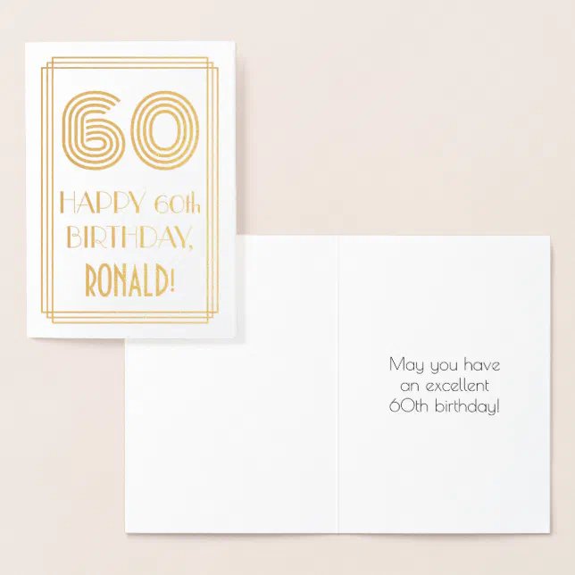 60th Birthday - Art Deco Inspired Look "60" & Name Foil Card | Zazzle