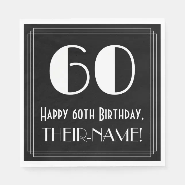 60th Birthday ~ Art Deco Inspired Look "60", Name Napkins | Zazzle