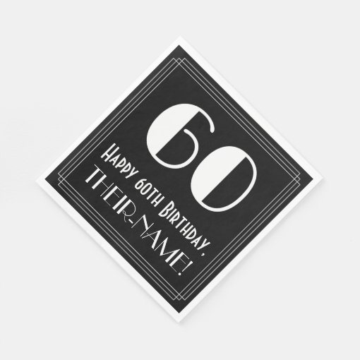 60th Birthday ~ Art Deco Inspired Look "60", Name Napkins | Zazzle