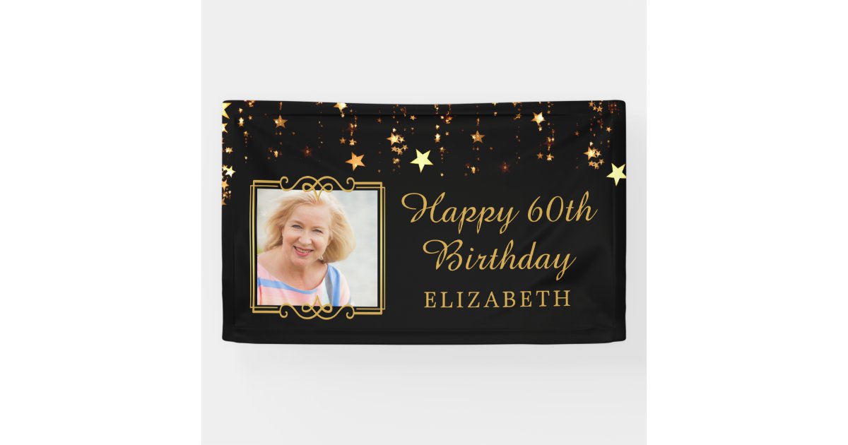60th Birthday Black and Gold Stars Personalized Banner | Zazzle