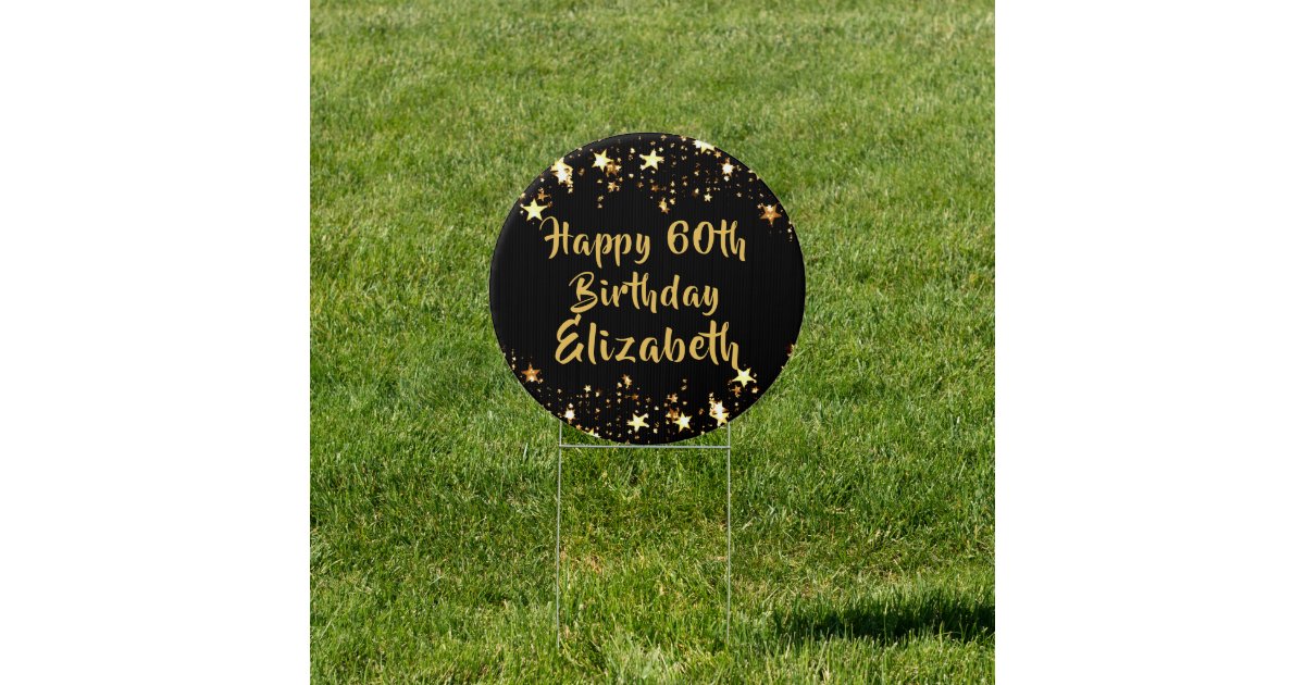 60th Birthday Black and Gold Stars Personalized Sign | Zazzle