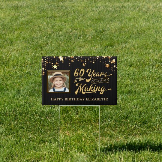 60th Birthday Black and Gold Stars Photo Sign | Zazzle.com
