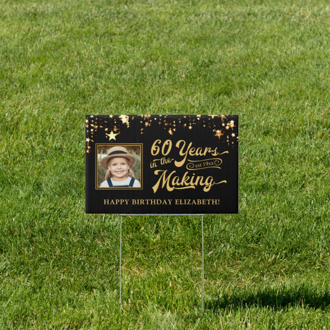 60th Birthday Black and Gold Stars Photo Sign | Zazzle