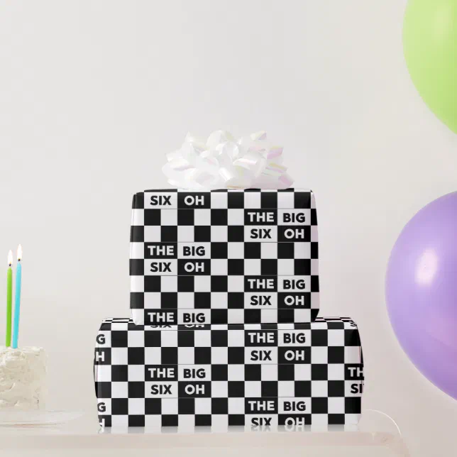 60th Birthday Black and White Checkered Pattern Wrapping Paper | Zazzle