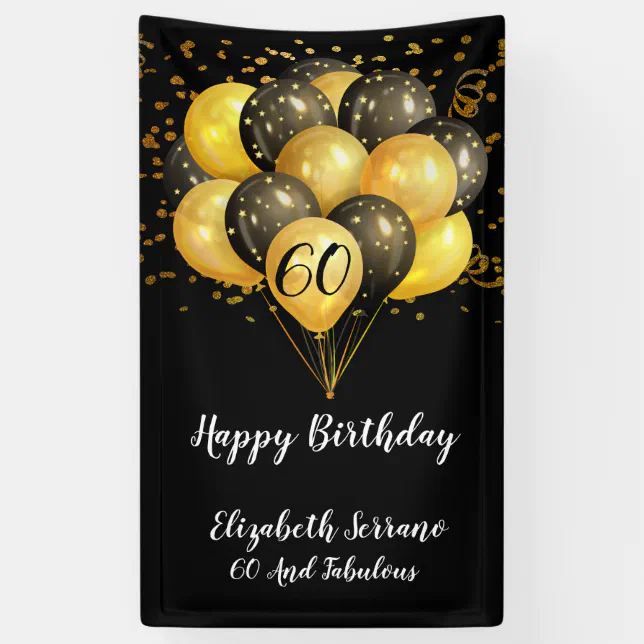 60th Birthday Black Gold Glitter Banner | Zazzle