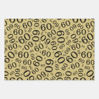 60th Birthday Black & Gold Number Pattern 60 Wrapping Paper Sheets | Zazzle