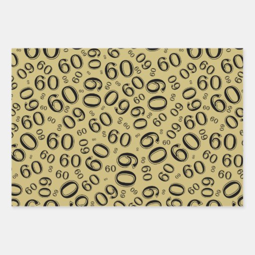 60th Birthday Black & Gold Number Pattern 60 Wrapping Paper Sheets | Zazzle