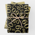 60th Birthday Black & Gold Number Pattern 60 Wrapping Paper Sheets | Zazzle