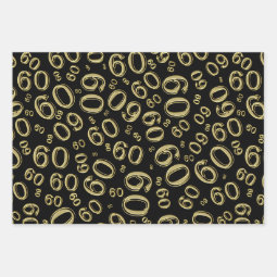 60th Birthday Black & Gold Number Pattern 60 Wrapping Paper Sheets | Zazzle
