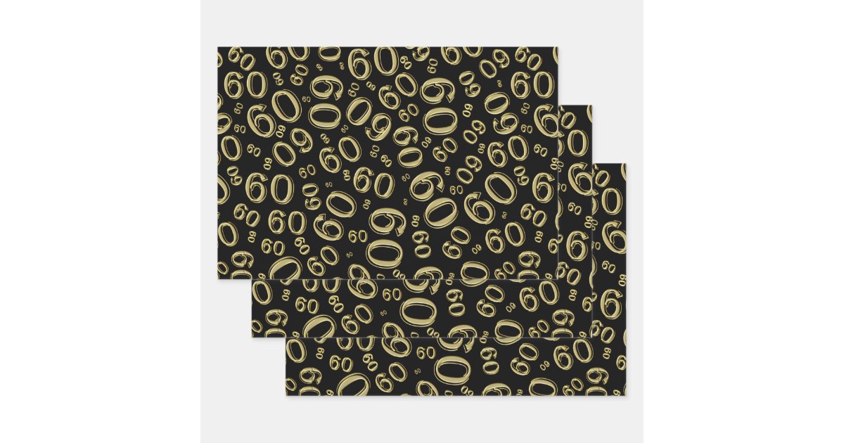 60th Birthday Black/Gold Random Number Pattern 60 Wrapping Paper Sheets ...