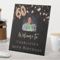 60th Birthday black rose gold photo star welcome Pedestal Sign | Zazzle