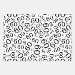 60th Birthday Black & White Number Pattern 60 Wrapping Paper Sheets ...