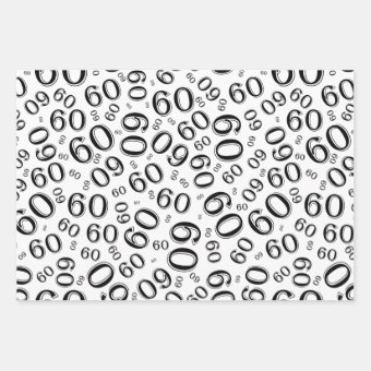 60th Birthday Black & White Number Pattern 60 Wrapping Paper Sheets ...