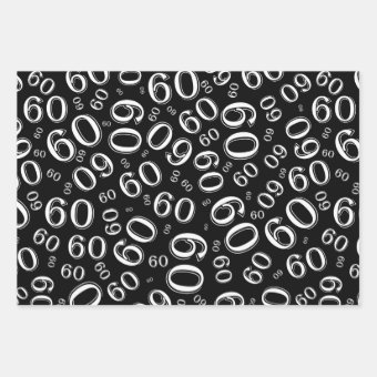 60th Birthday Black & White Number Pattern 60 Wrapping Paper Sheets ...
