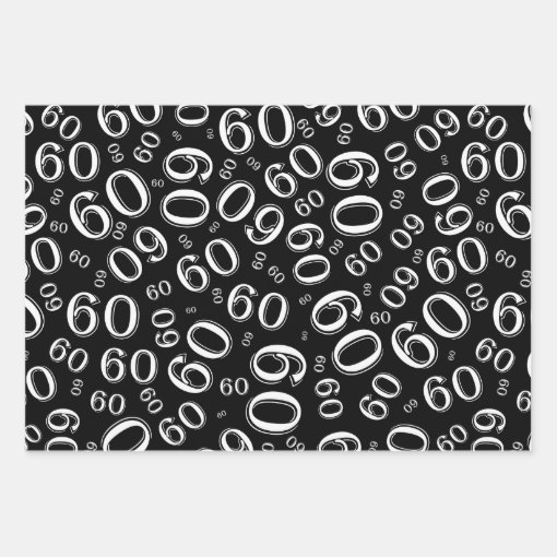 60th Birthday Black & White Number Pattern 60 Wrapping Paper Sheets ...