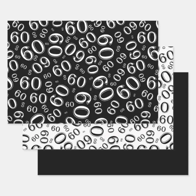 60th Birthday Black & White Number Pattern 60 Wrapping Paper Sheets ...