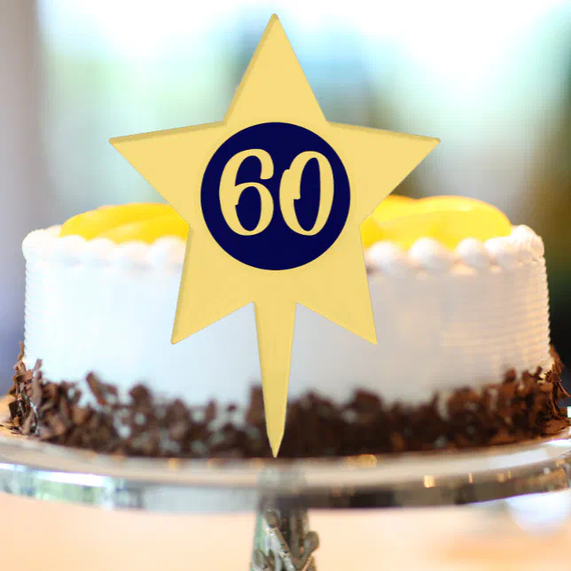 60th Birthday Blue and Yellow Star Cake Topper | Zazzle