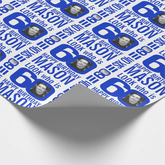 60th birthday blue look 60 custom photo name wrapping paper | Zazzle